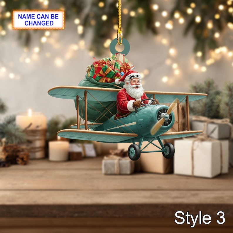 Custom Name Santa Drives Airplane Personalized Ornament, Christmas Tree ...