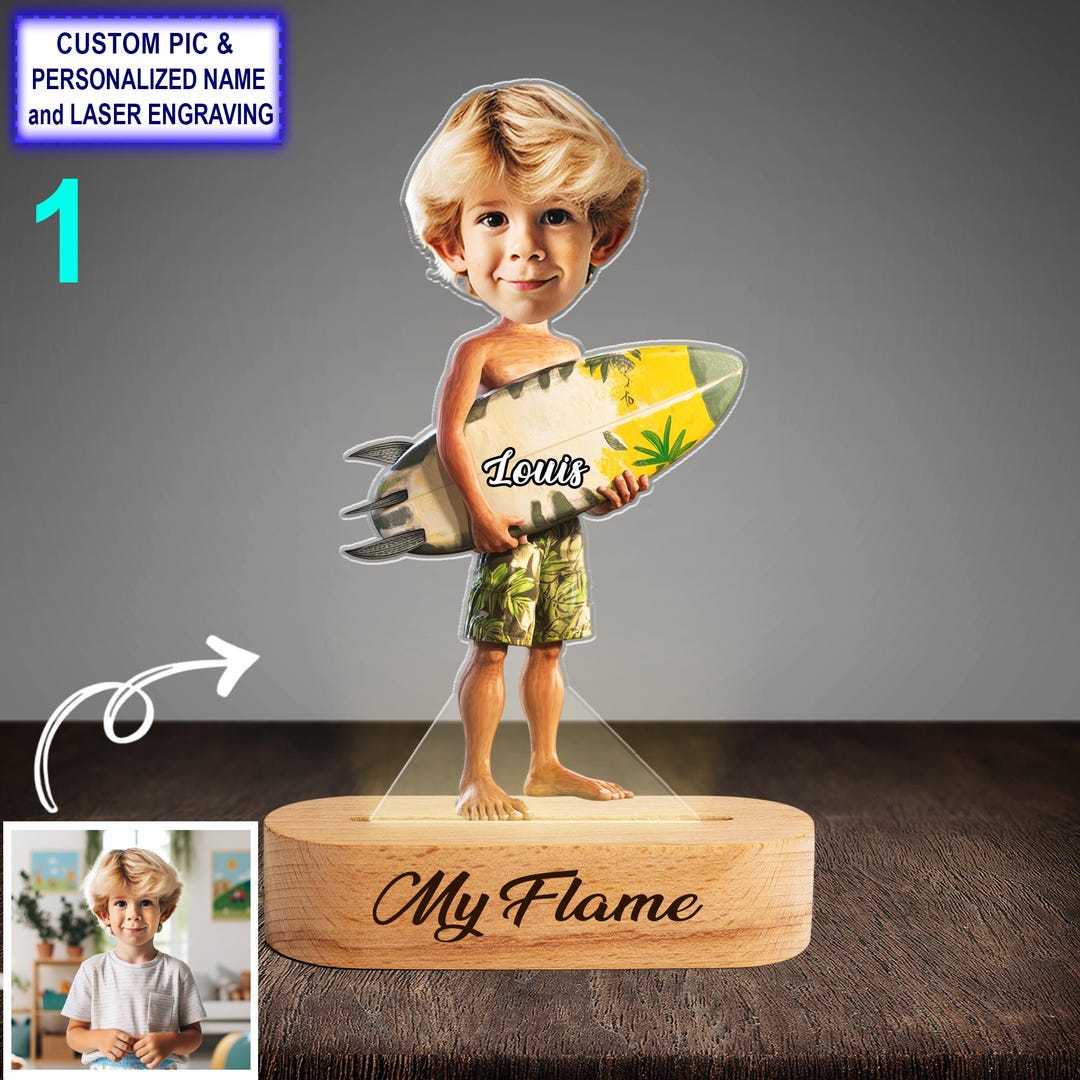 Funny Custom Surfer Night Light – Personalized LED Beach Lamp, Engraved ...