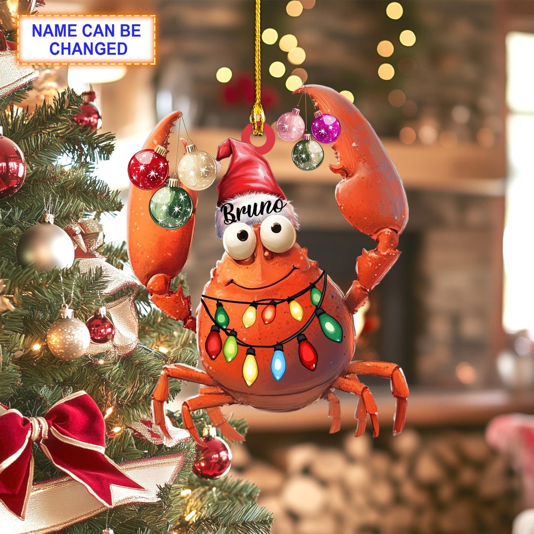 Custom Name Lobster Smiling Christmas Lights and Bulbs Ornament ...