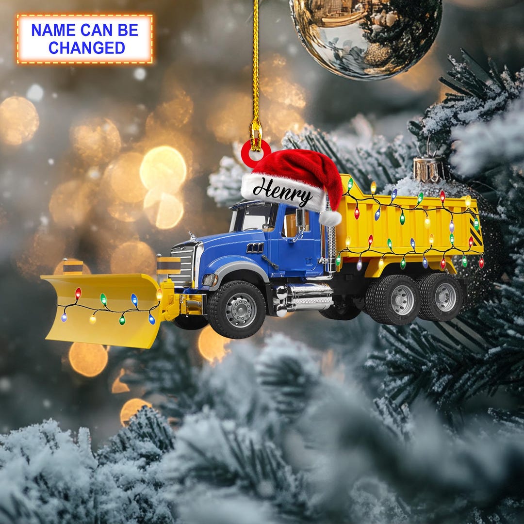 Custom Name Snow Plow Truck With Santa Hat and Christmas Lights ...