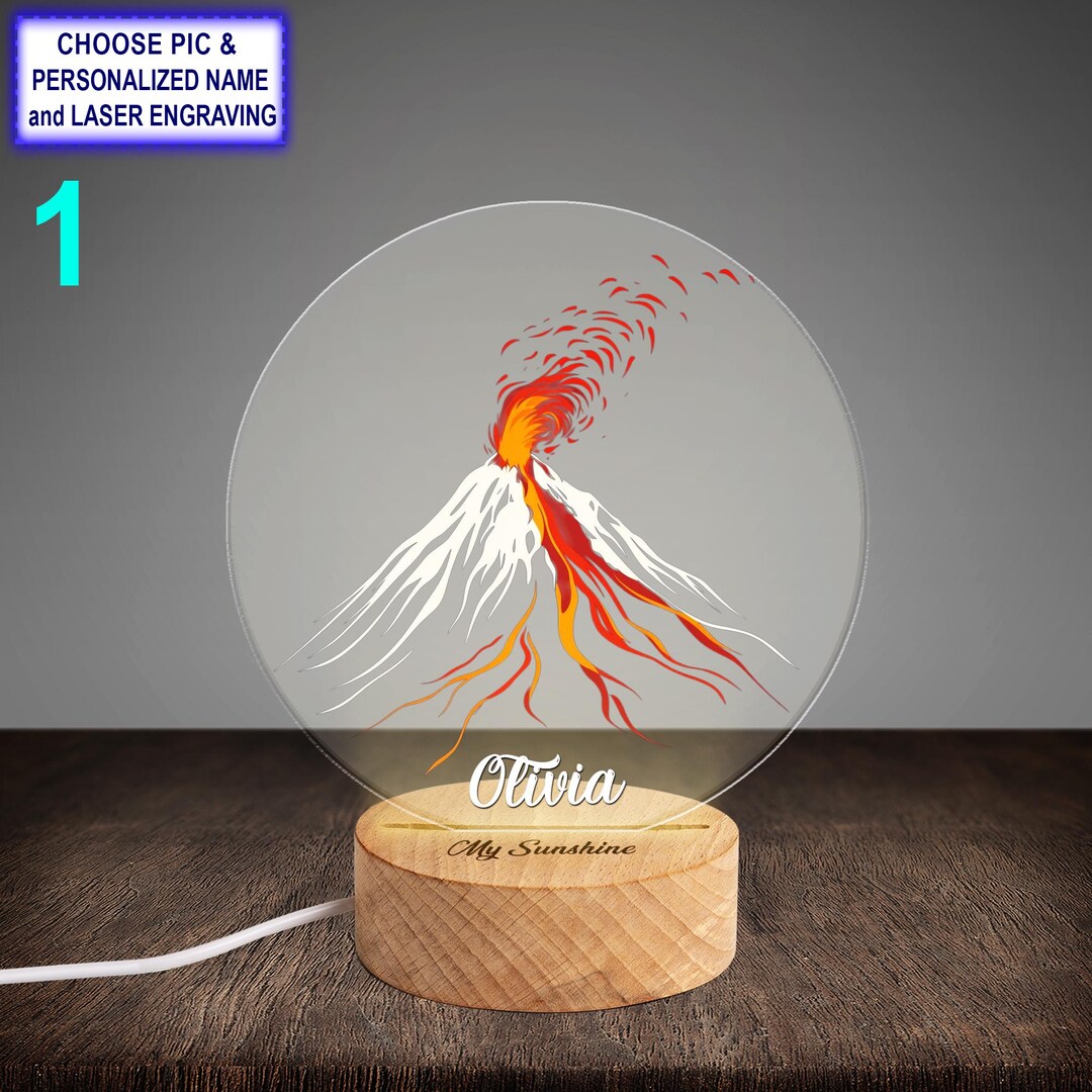 Personalized Volcano Acrylic Night Light With Name Engraving, Beech ...