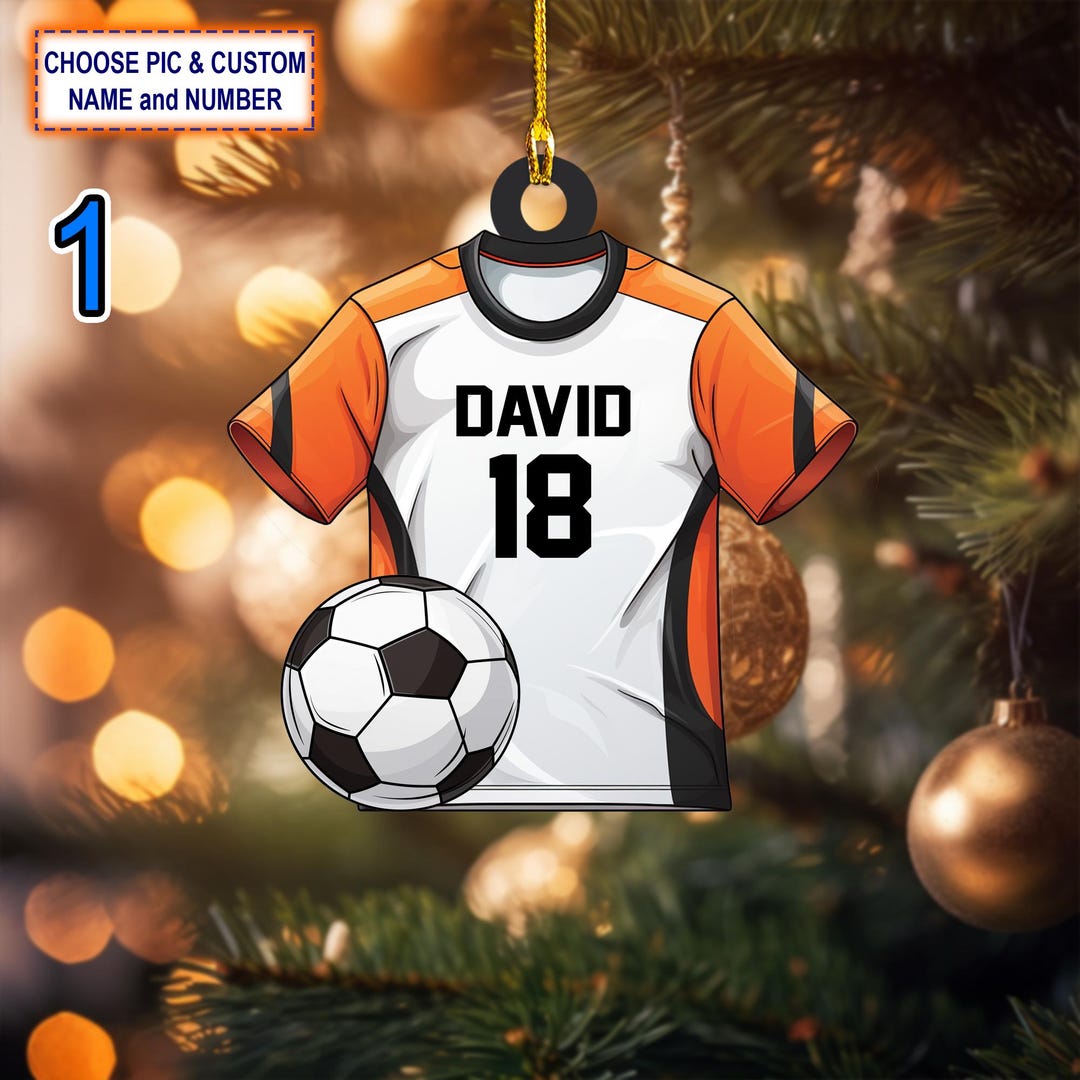 Custom Name and Number Soccer Uniform Christmas Ornament, Christmas ...
