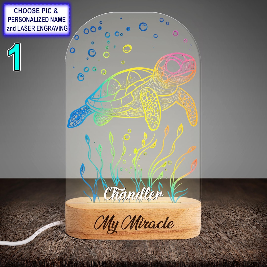 Personalized Colorful Sea Turtle Acrylic Night Light With Name ...