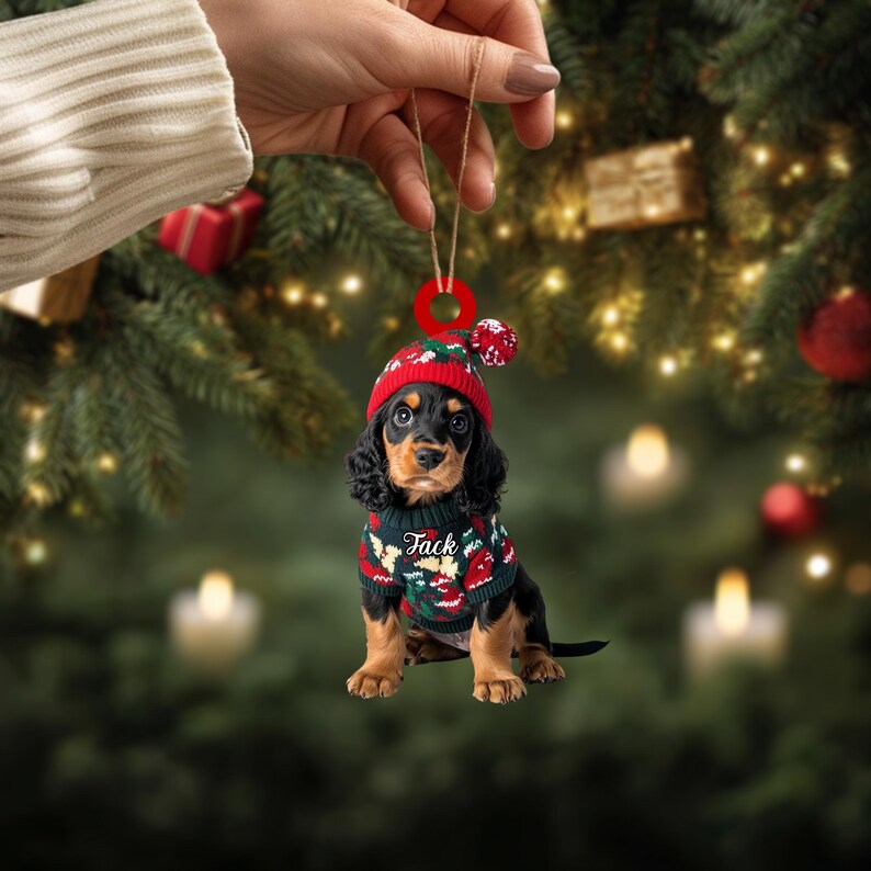 Custom Name Black and Tan Cocker Spaniel Xmas Christmas Ornament ...