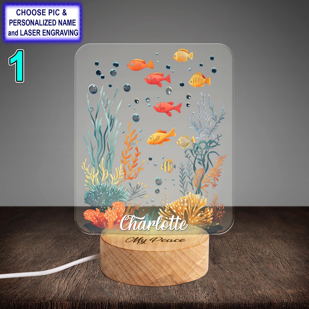 Personalized Colorful Sea Animals Night Light With Name Engraving ...
