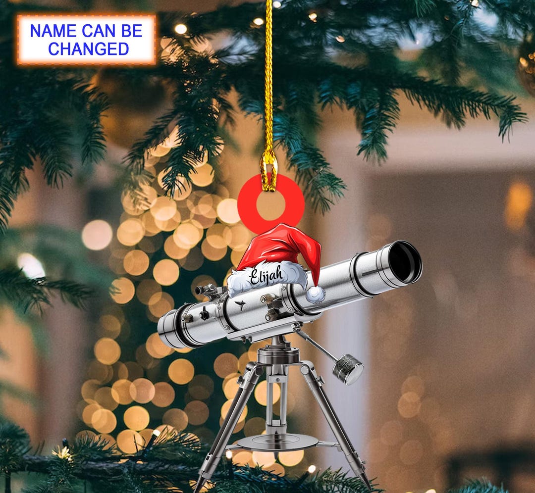 Custom Name Telescope With Santa Hat Personalized Ornament, Tree ...