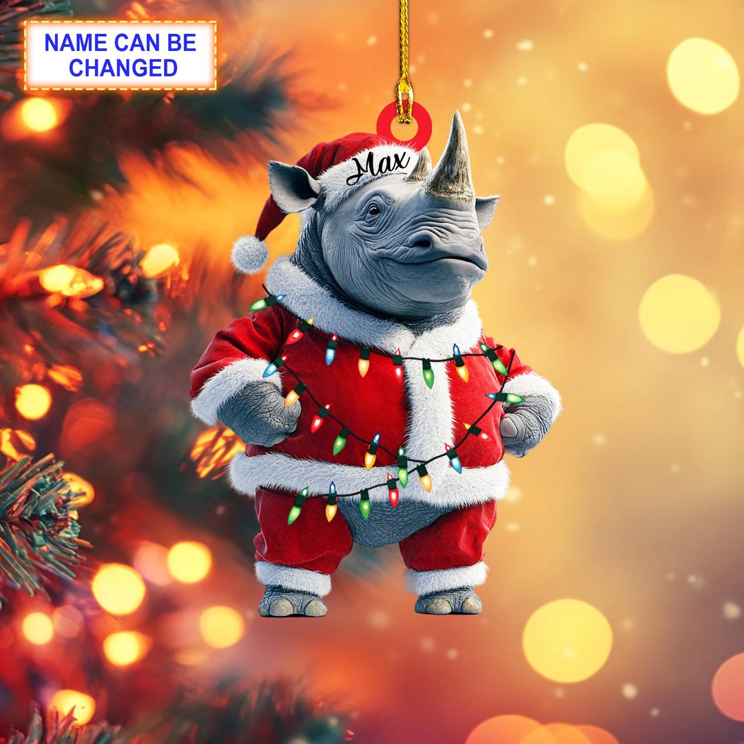 Custom Name Rhino With Red Christmas Costume Ornament, Christmas Tree ...