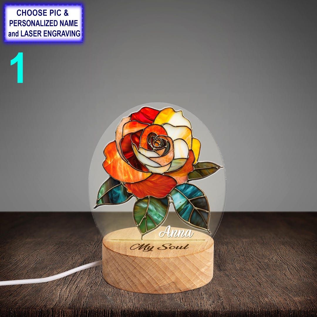 Personalized Beautiful Rose Acrylic Night Light With Name Engraving ...