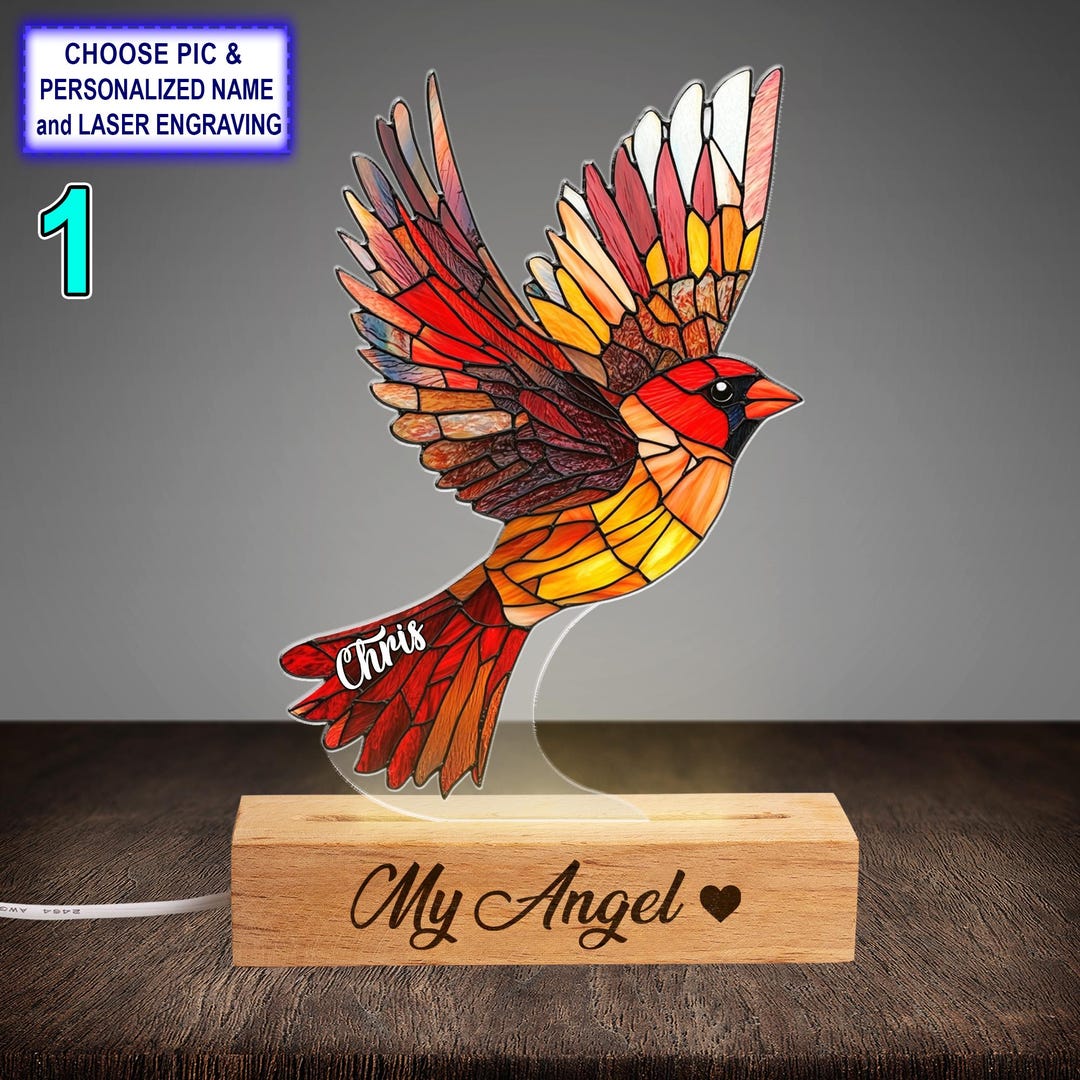 Personalized Red Cardinal Acrylic Night Light With Name Engraving ...
