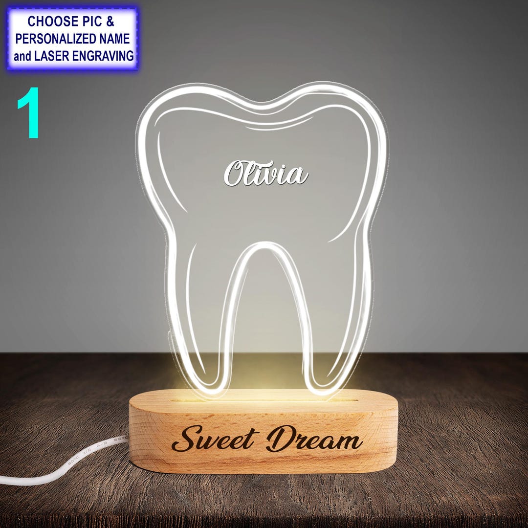 Personalized Dentist Acrylic Night Light With Name Engraving, Beech ...
