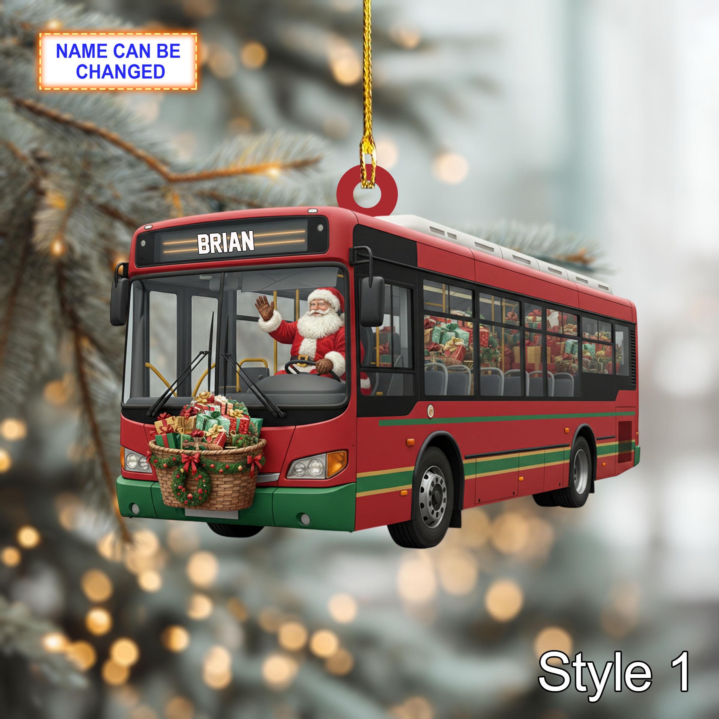 Custom Name Santa Drives Bus Personalized Ornament, Christmas Tree ...