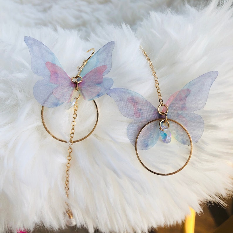 Bohemian Asymmetrical Butterfly Wing & Circle Drop Earrings With Pearl ...