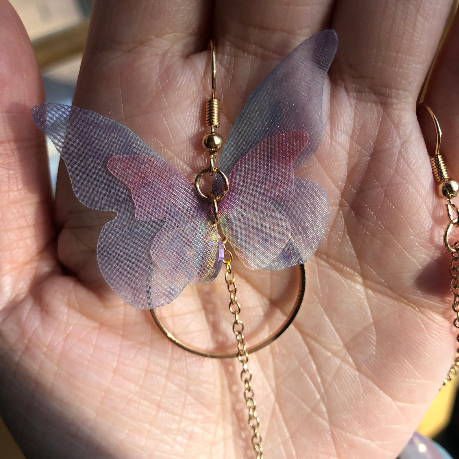 Bohemian Asymmetrical Butterfly Wing & Circle Drop Earrings With Pearl ...