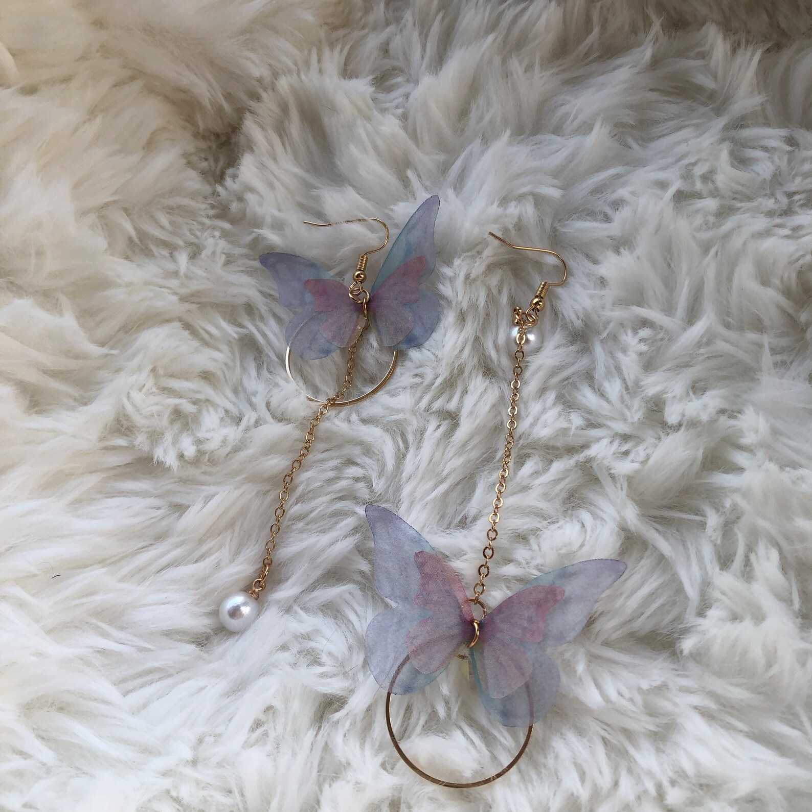 Bohemian Asymmetrical Butterfly Wing & Circle Drop Earrings With Pearl ...