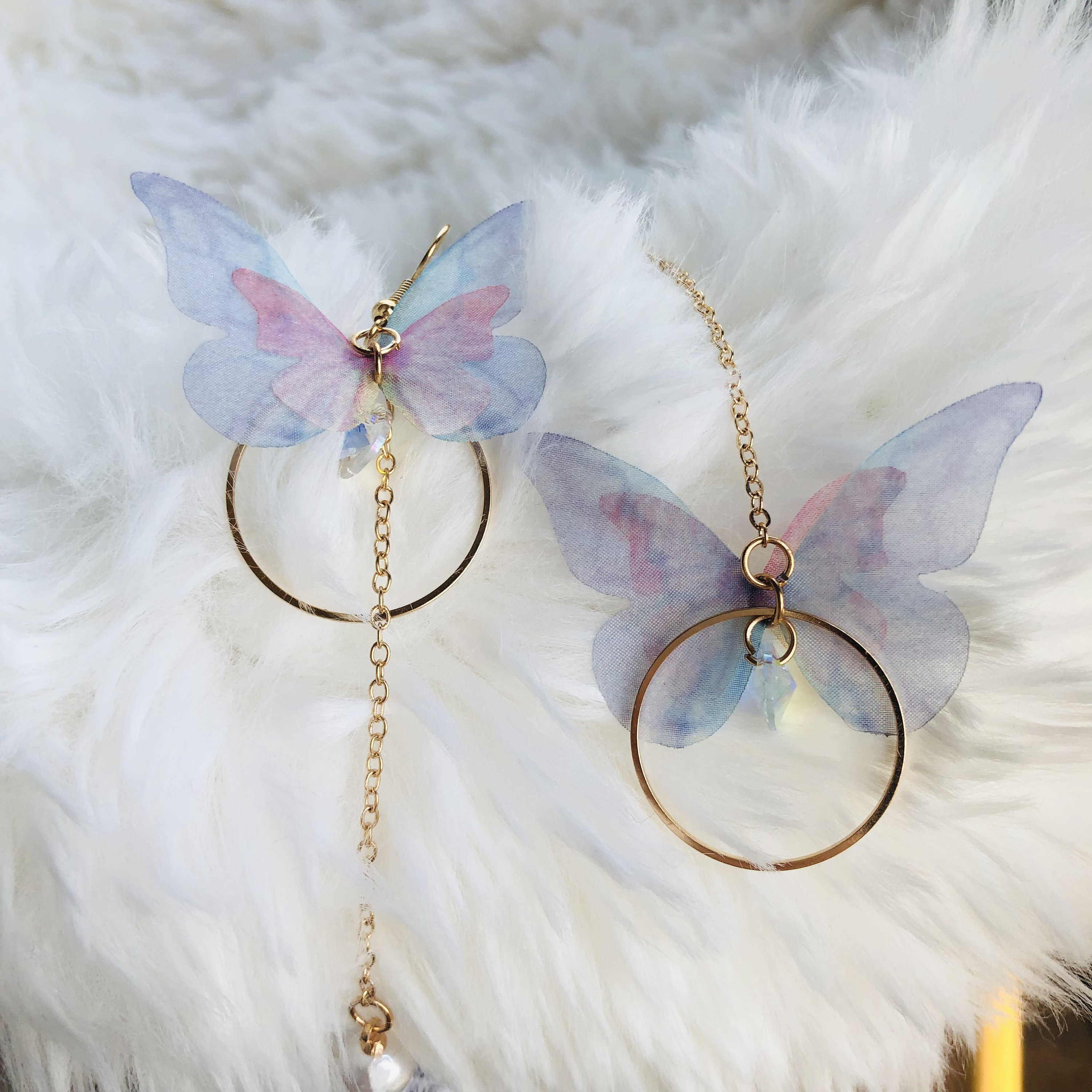 Bohemian Asymmetrical Butterfly Wing & Circle Drop Earrings With Pearl ...