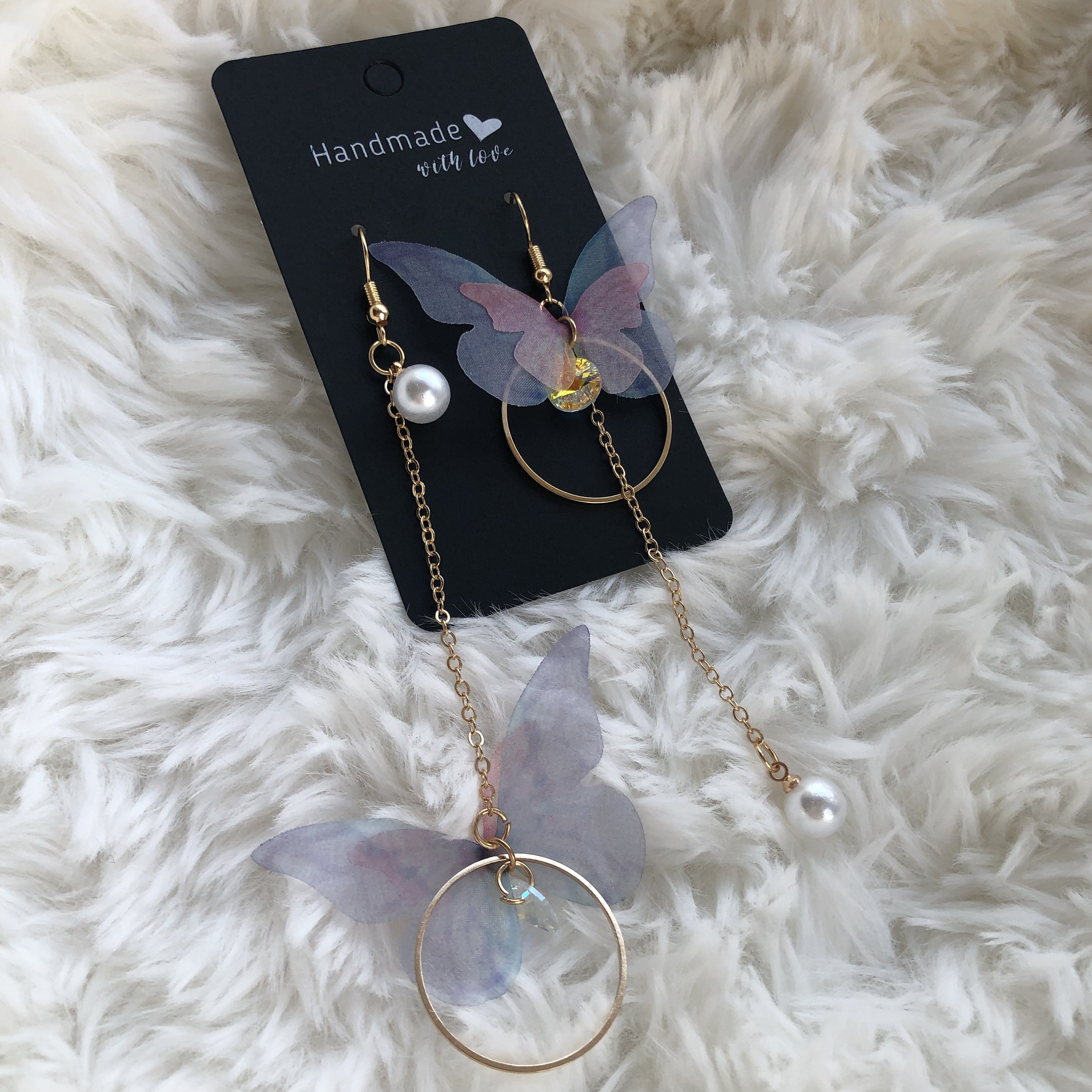 Bohemian Asymmetrical Butterfly Wing & Circle Drop Earrings With Pearl ...