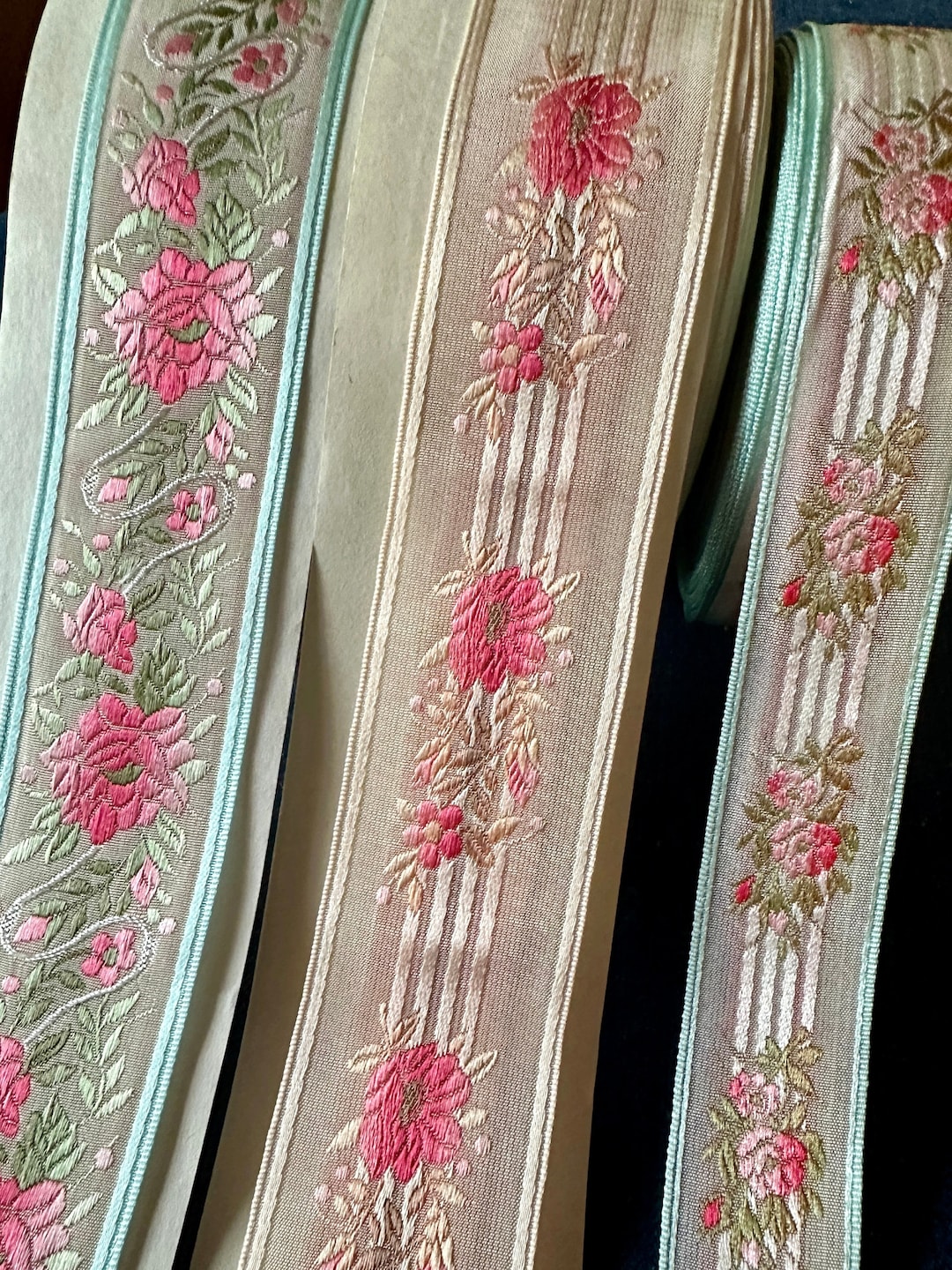 Vintage Pink Ombre Roses and Buds Ribbon Three Different - Etsy