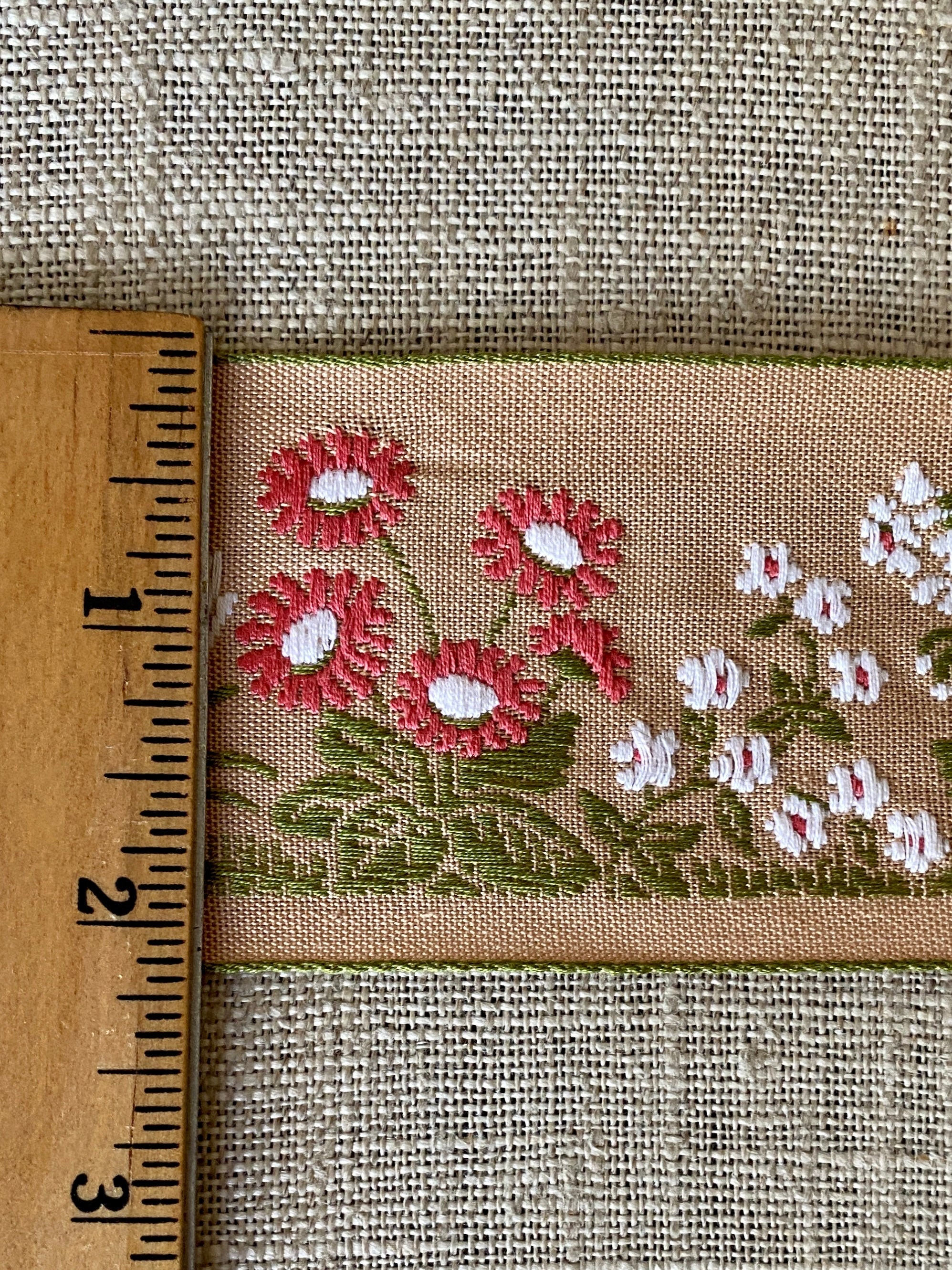Vintage Woven Floral Ribbon Coral Daisies - Etsy