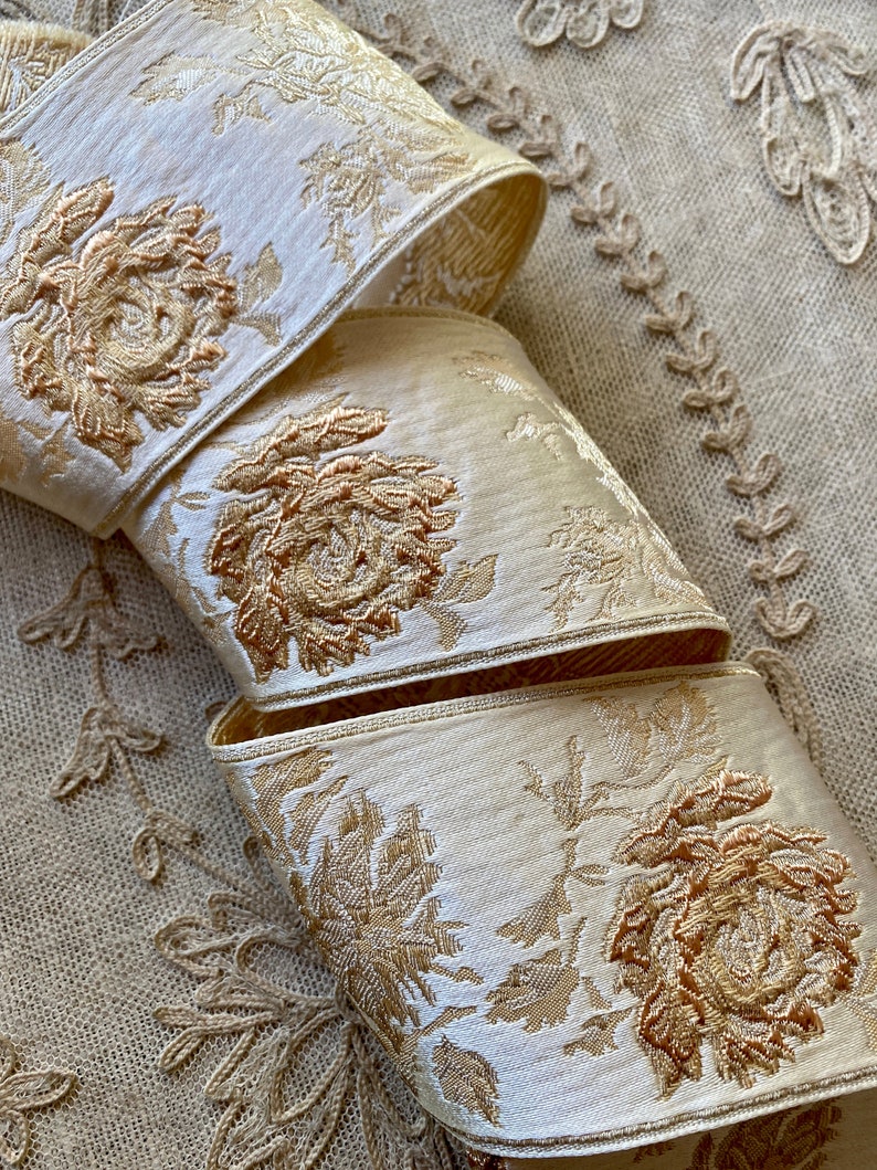 French Brocade Vintage Ribbon With Embossed Roses - Etsy
