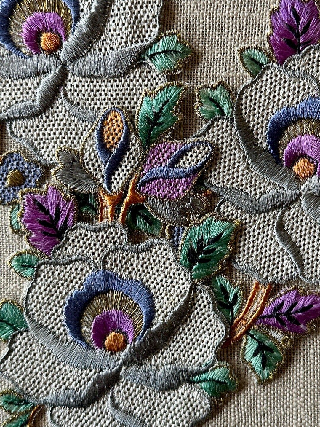 Embroidered Flower Appliques Gold Metal Thread Details - Etsy