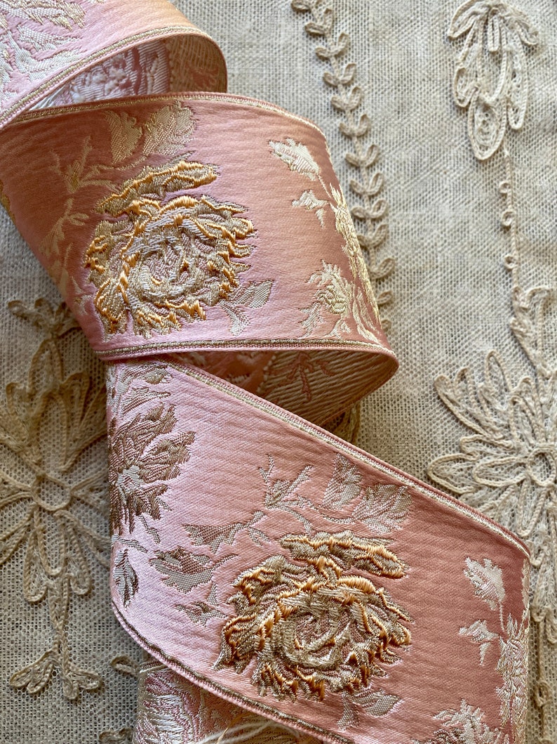 French Brocade Vintage Ribbon With Embossed Roses - Etsy