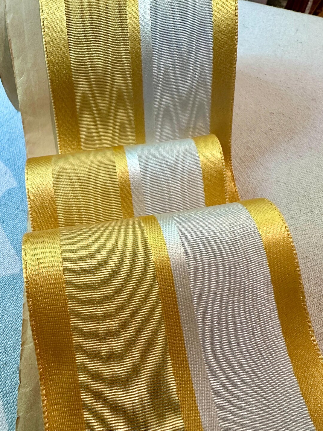 Vintage Moiré Ribbon Gold and Ivory - Etsy