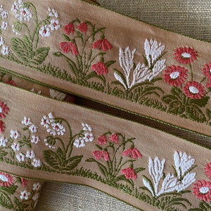 Vintage Woven Floral Ribbon Coral Daisies - Etsy