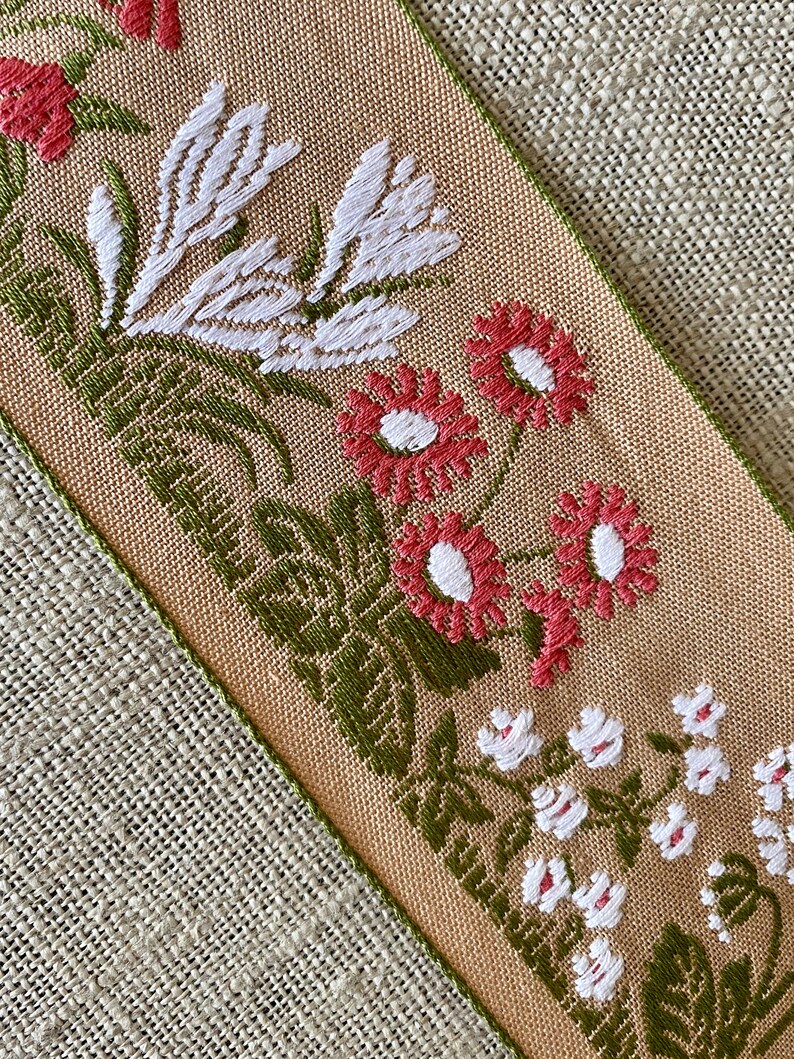 Vintage Woven Floral Ribbon Coral Daisies - Etsy