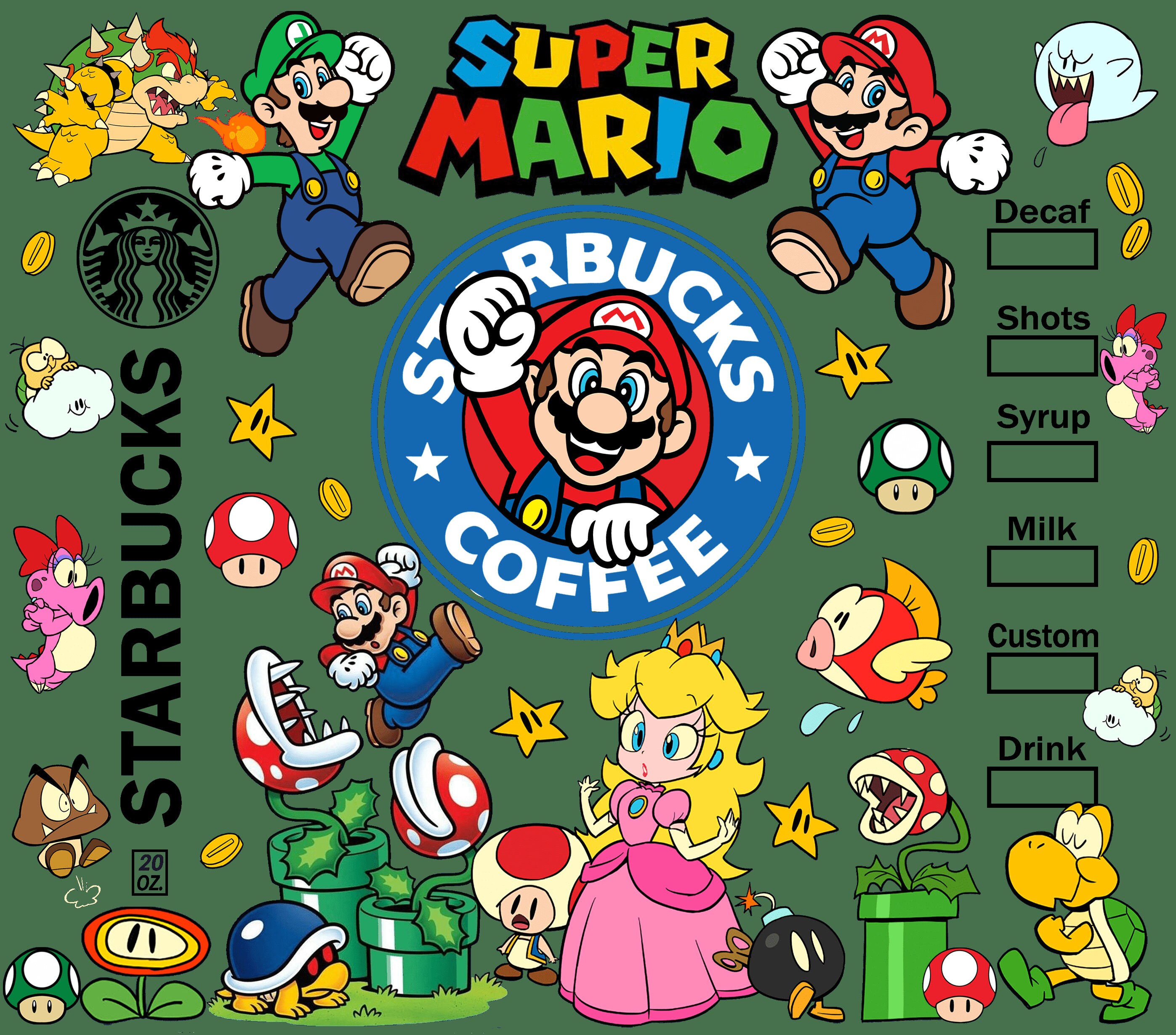 Super Mario Themed Tumbler - Insulated Stainless Steel 20 Oz. Skinny ...