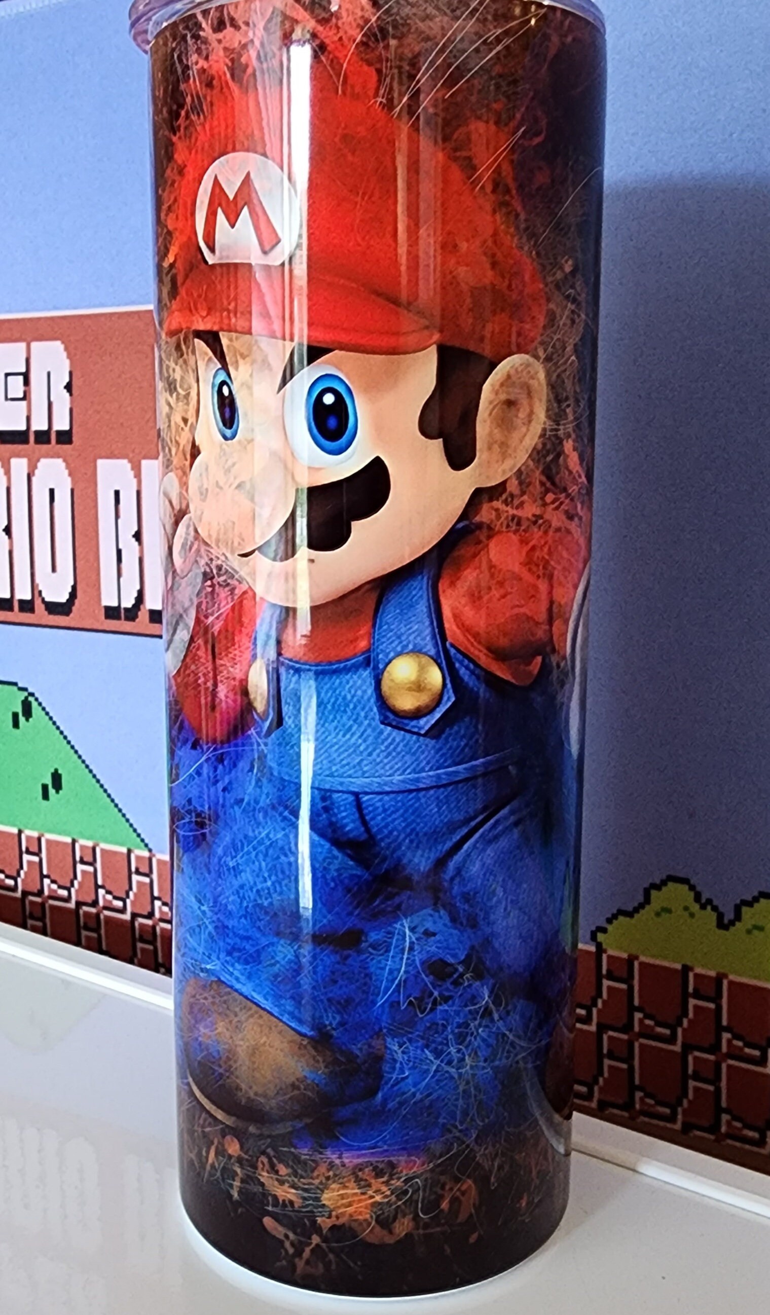 Super Mario Themed Tumbler - Insulated Stainless Steel 20 Oz. Skinny ...