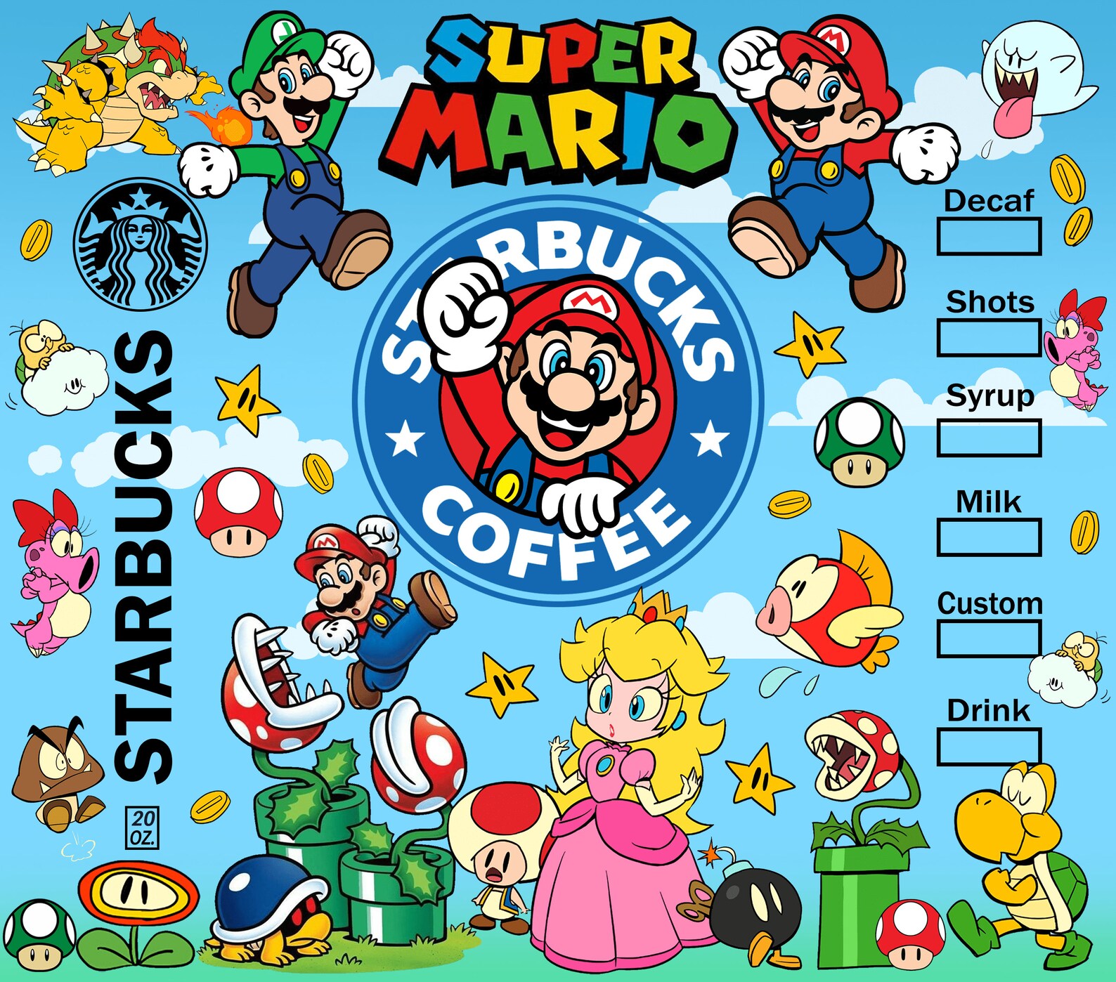 Super Mario Themed Tumbler - Insulated Stainless Steel 20 Oz. Skinny ...