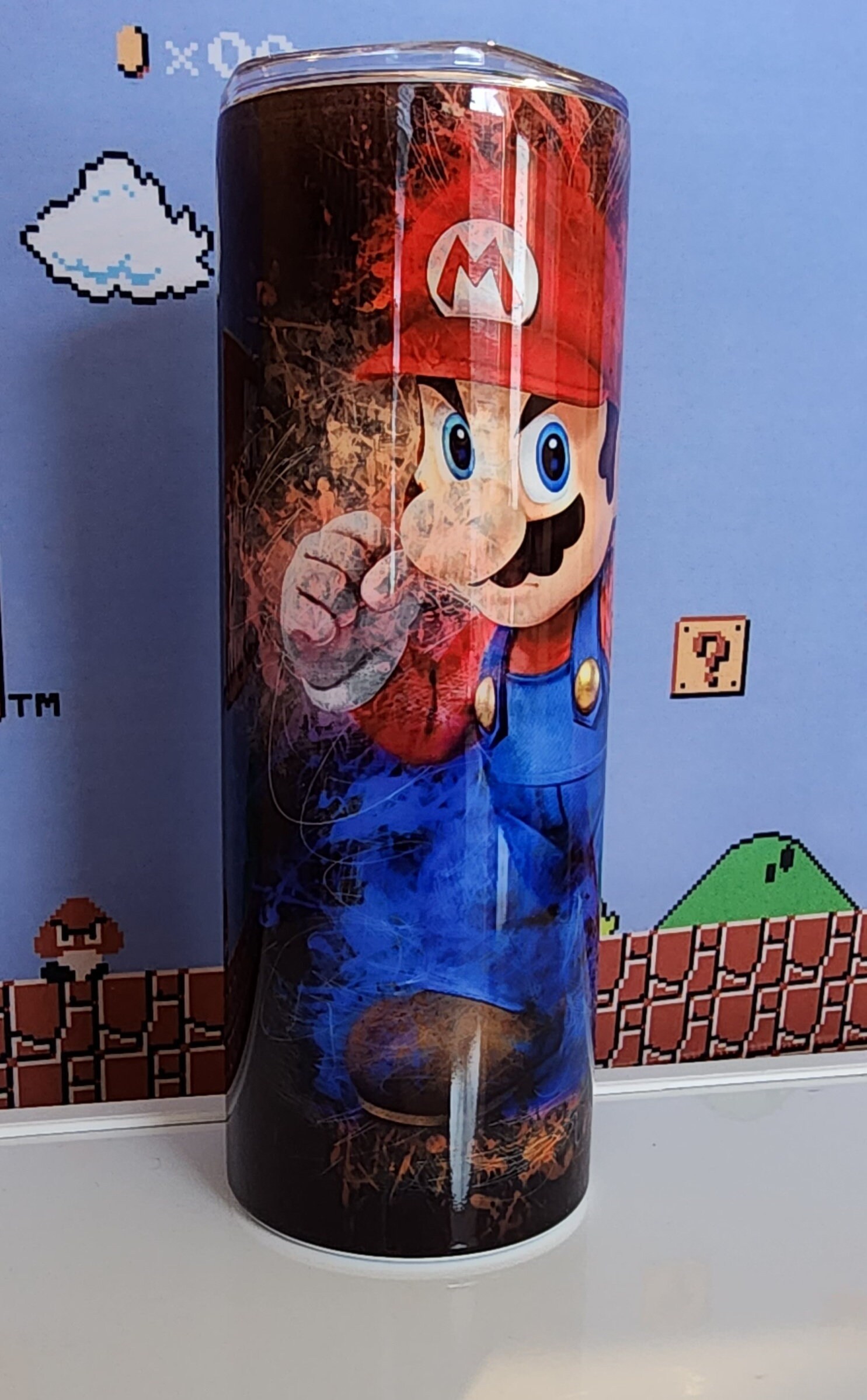 Super Mario Themed Tumbler - Insulated Stainless Steel 20 Oz. Skinny ...