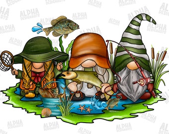 Fishing Gnomes Png Sublimation Design, Hand Drawn Gnomes Png, Fishing ...