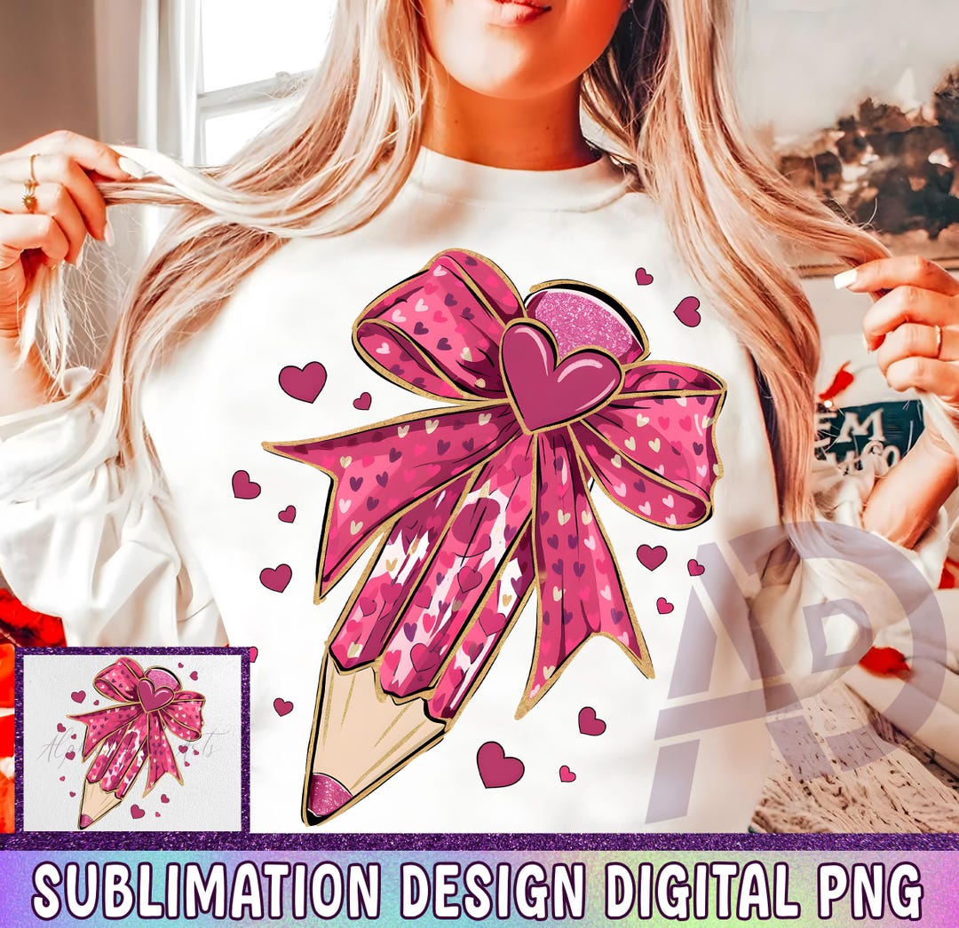Teacher Valentine Coquette Bow Pencil Png, Glitter Valentine Teacher ...