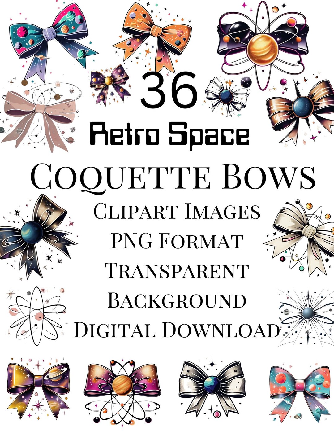 Cosmic Bow Clipart, Coquette Bows, Space PNG Images, Space Kids ...