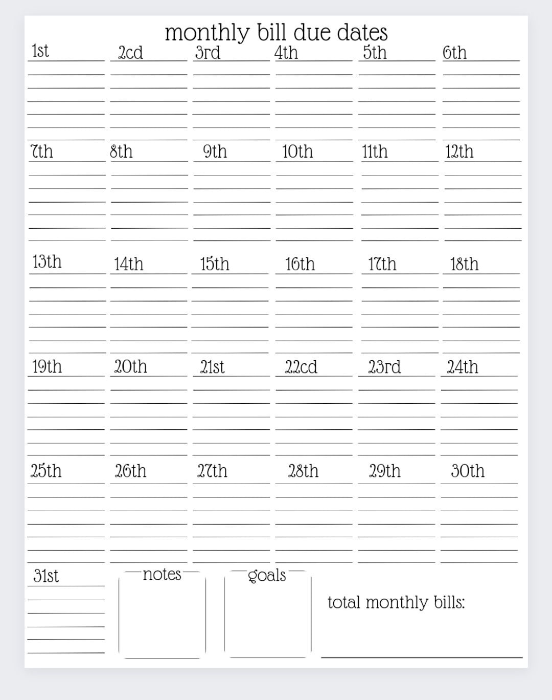 Printable Bill Tracker, 14 Printable Monthly Due Date Bill Tracker ...
