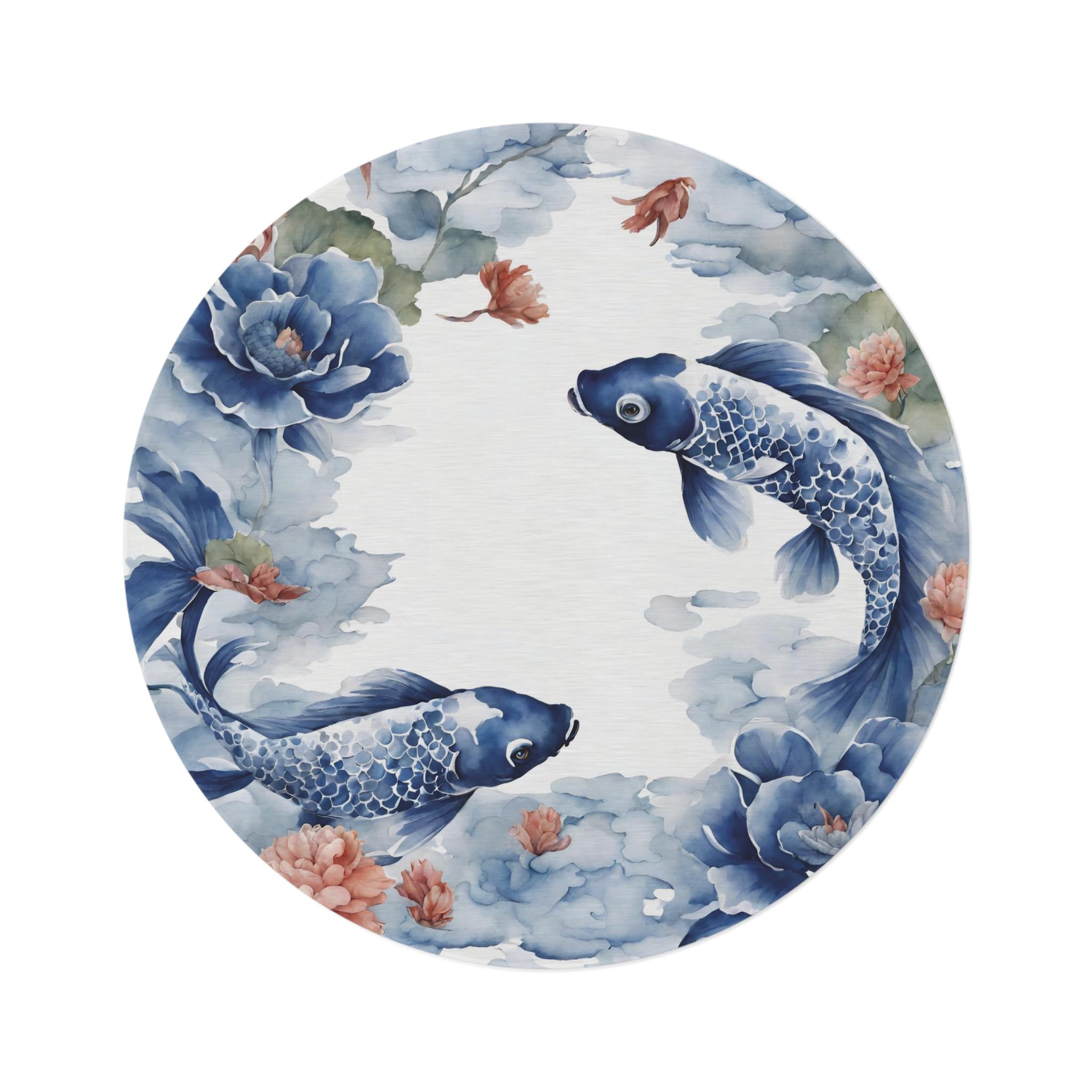 Koi Fish Chinoiserie Round Rug, Home Decor, Kitchen, Japanese ...
