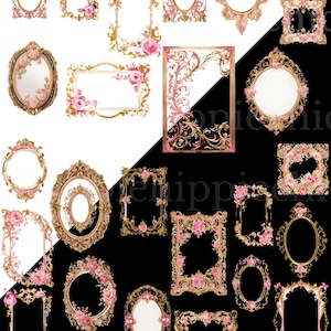 Rococo Pink and Gold Frame Clipart: Baroque PNG Borders (digital ...