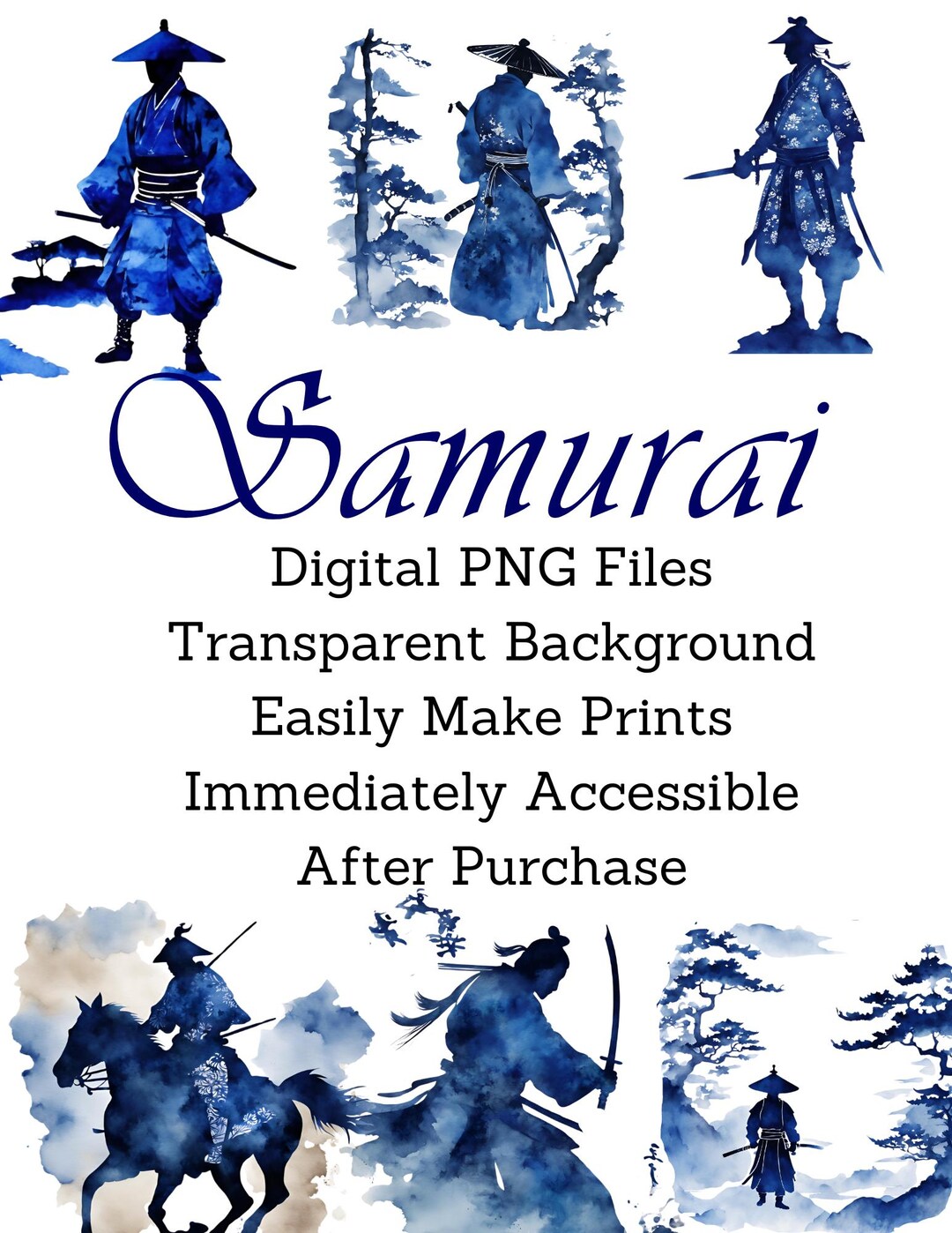 Samurai Clip Art, Wall Art Trendy Prints, Japanese Printable Watercolor ...