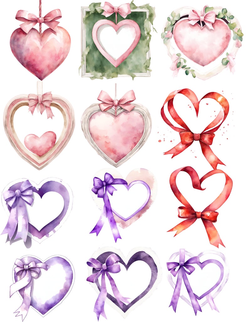 Heart Clipart Bundle, Valentines Day, Coquette Hearts, Junk Journal ...