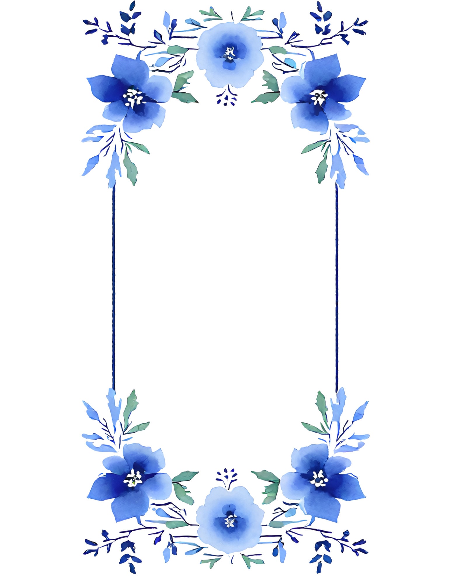 Blue Willow Clipart, Floral Border PNG, Wildflower Graphics, Digital ...
