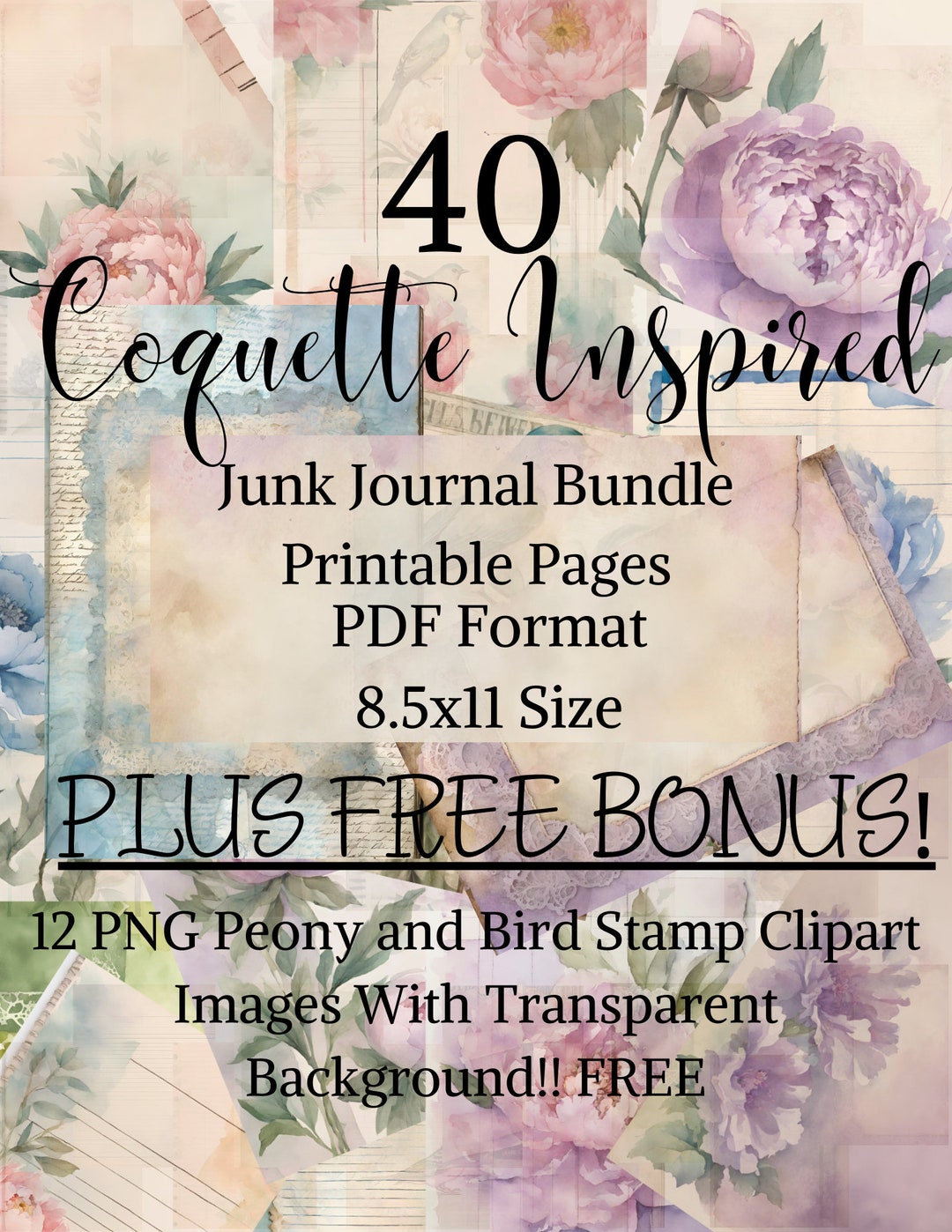 Spring Boho Printable Floral Coquette Digital Paper, Vintage Nature ...