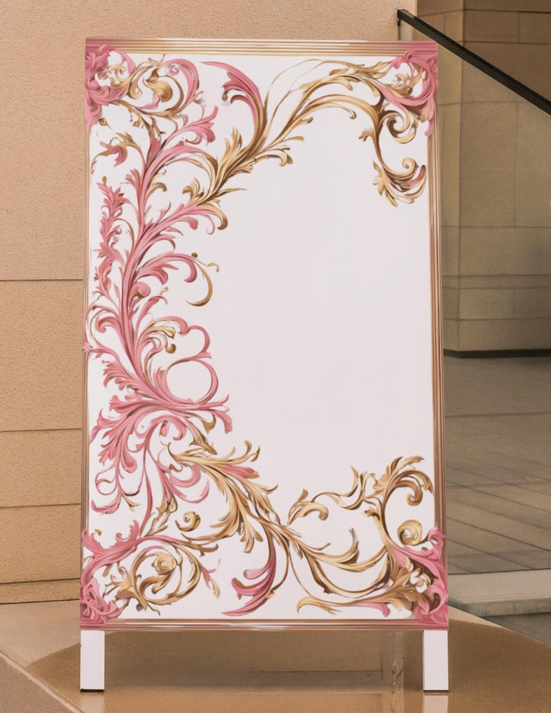 Rococo Pink and Gold Frame Clipart: Baroque PNG Borders (digital ...