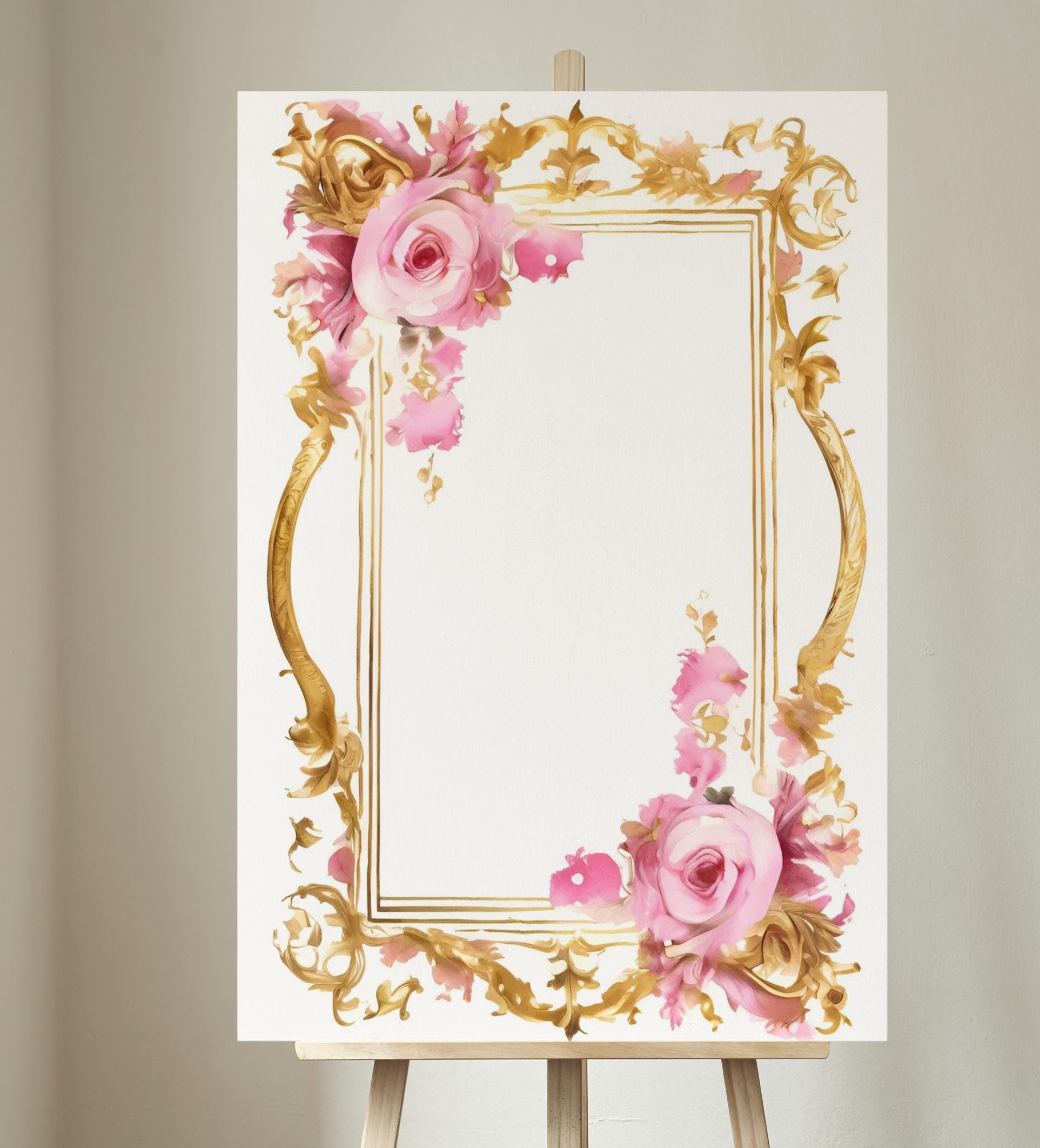 Rococo Pink and Gold Frame Clipart: Baroque PNG Borders (digital ...