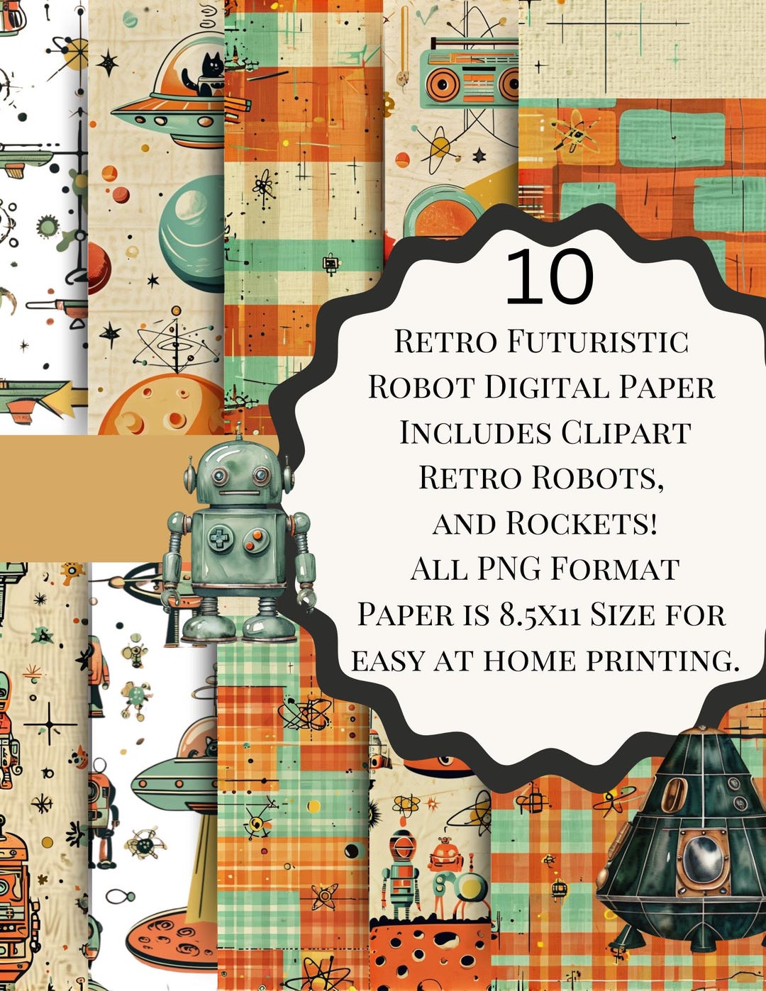Retro Robot Digital Paper: 1950s Sci-fi Clipart (digital Download) - Etsy