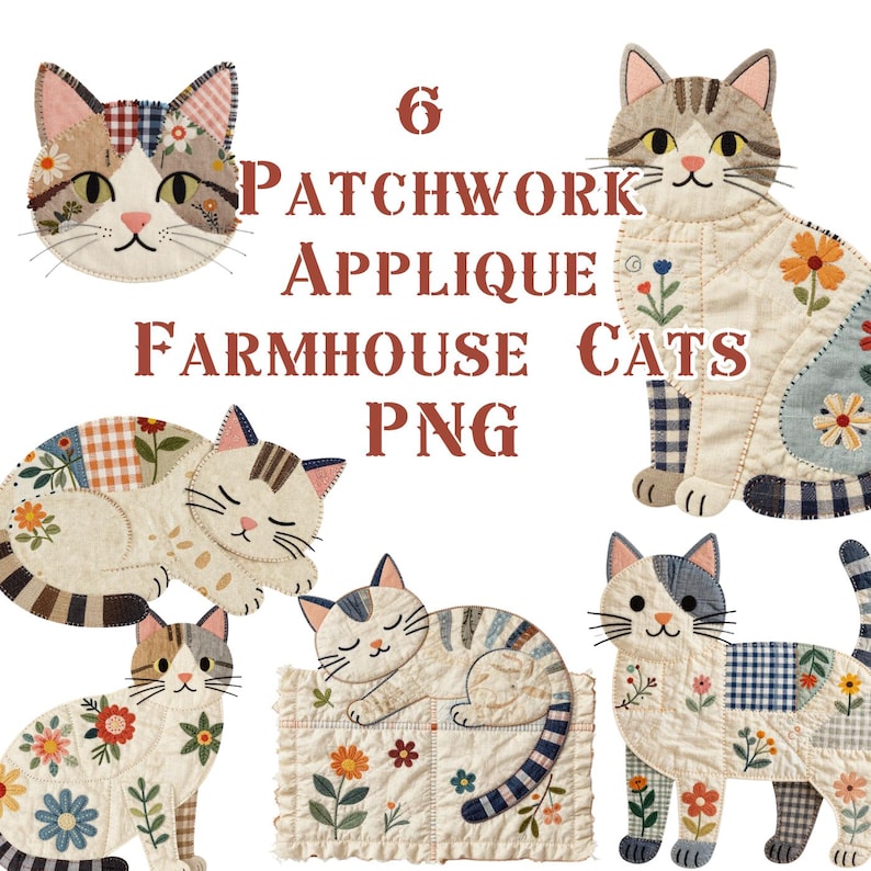 Cats Patchwork Quilted PNG, Quilted Cat, Faux Applique, Appalachia ...