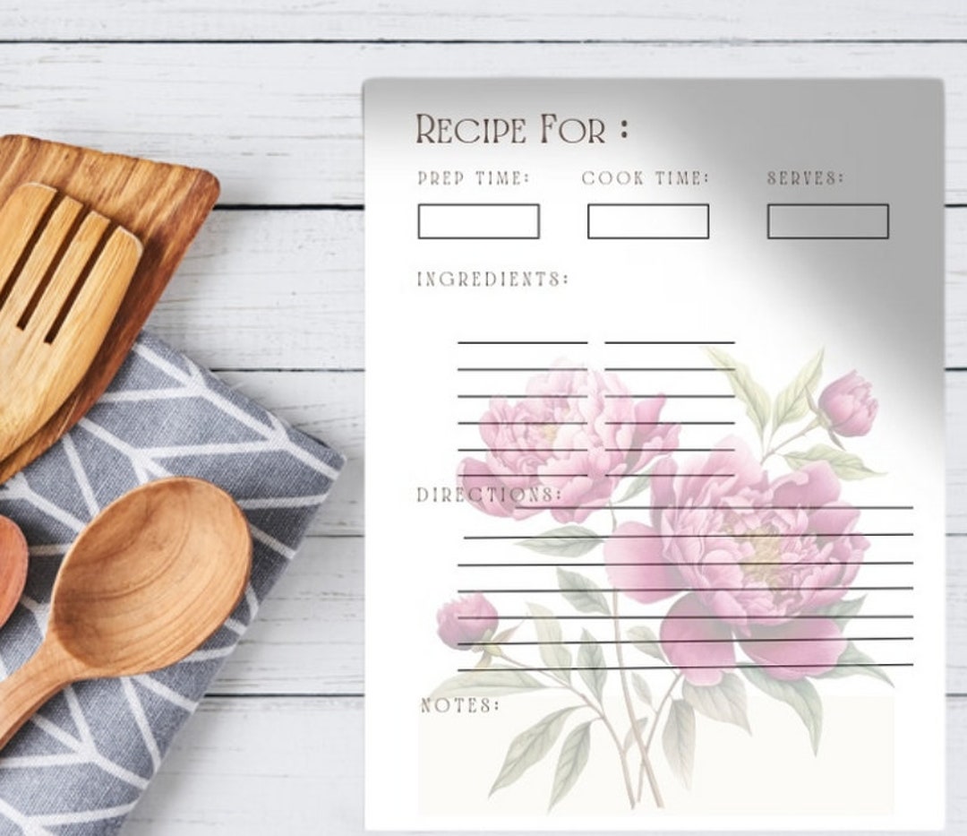 Vintage Floral Recipe Sheets, Vintage Floral, Cookbook Template ...