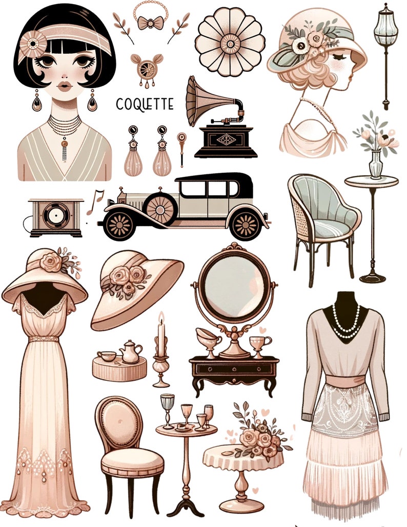 Vintage Coquette Clipart, Roaring Twenties, Printable PNG File, 1920s ...