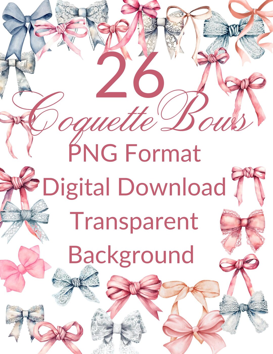 Coquette Bows PNG Clipart Bundle: Spring Printable (digital Download ...