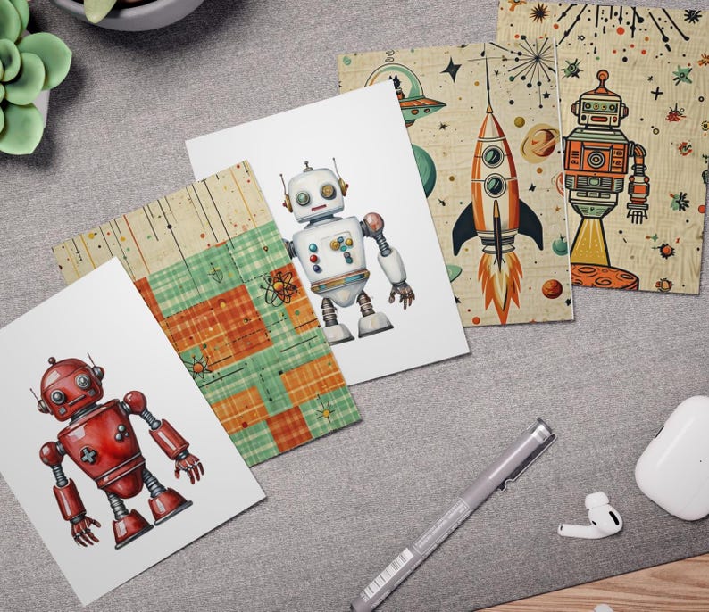 Retro Robot Digital Paper: 1950s Sci-fi Clipart (digital Download) - Etsy